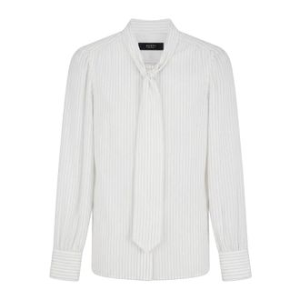 Gucci Seidenbluse mit Schleife im Nadelstreifen-Design - - Blouses & Shirts - Damen - Wei&szlig; - M