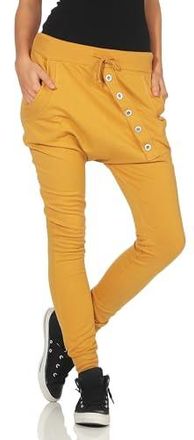 Malito more than fashion Malito Femme Boyfriend Pantalon Bouton Classic Baggy Harem Aladin Yoga 8023 (Jaune)