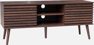 Sweeek Meuble TV scandinave avec 2 Portes décor Bois Noyer rainuré et 1 Niche Centrale avec étagère L120cm