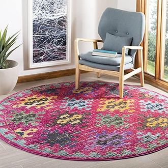 Safavieh Boho Teppich für Wohnzimmer, Esszimmer, Schlafzimmer - Monaco Collection, Kurzer Flor, Fuchsia und Multi, 200 x 200 cm