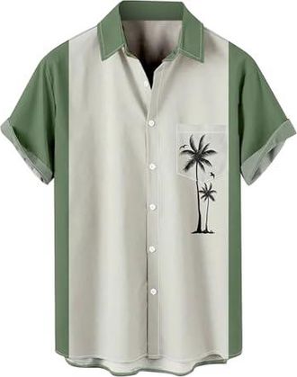 Generic Chemise de plage hawa&iuml;enne ample boutonn&eacute;e &agrave; manches courtes pour homme - Col rabattu - Chemisier d&eacute;t&eacute; &agrave; manches courtes - Avec imprim&eacute; floral tropica