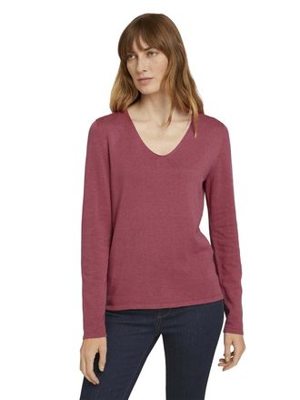 Tom Tailor Damen Basic Strickpullover mit V-Ausschnitt, 11183 - Cozy Pink, XXL