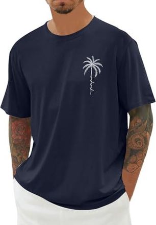 Generic T-shirt d&eacute;t&eacute; pour homme - Col rond - Manches courtes - Avec imprim&eacute; ville - Chemises basiques - Chemises d&eacute;contract&eacute;es - T-shirts de sport, bleu fonc&eacute;