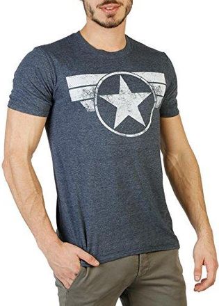 MARVEL T-Shirt Captain America avec Logo Captain America pour Homme, Bleu Marine chiné, S UK