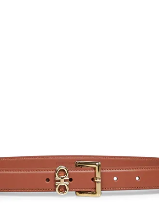 Ferragamo Womens Leather Belt Double Gancini Cognac Brown Calf