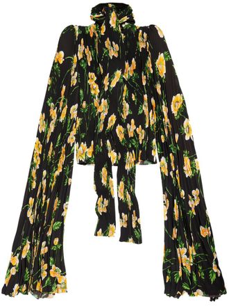 Balenciaga blouse pliss&eacute;e &agrave; fleurs - Noir