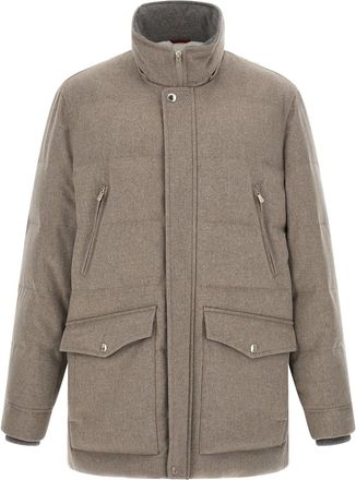 Brunello Cucinelli Wool Flannel with Quilting Coat - Taupe