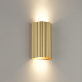 Lightbox Wandleuchte, 18x10x6 cm, GU10 Fassung, Lichteffekt durch Up-Down-Light, geriffelter Schirm, dimmbar, Aluminium, matt goldfarben, moderne Wandlampe f&uuml;r