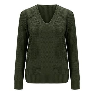 Generic Pull en tricot &agrave; manches longues pour femme - Couleur unie - Col en V - Coupe ajust&eacute;e - Automne et hiver, GN2., XXL