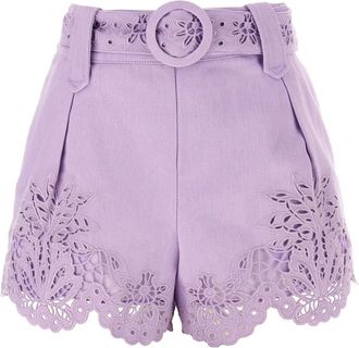 Farm Rio Farm Rio, Femme, Shorts, Violet, Taille: W29 Geometric Richelieu Twill Belted Shorts