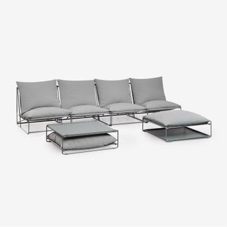 Sklum Amaro Gartenset mit 4-teiligem Modulsofa, Beistelltisch und umwandelbarem Ottoman Grau - Sklum