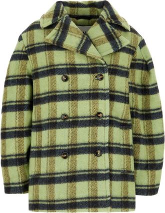 Ganni Femme, Manteaux, Vert, Taille: 38 FR Check Oversized Brushed Midi Coat