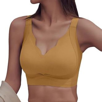 Generic Soutien-gorge push-up sans armatures pour femme - Maintien solide - Élégant - Col en V - Rafraîchissant - Léger - Pour le quotidien, or, L