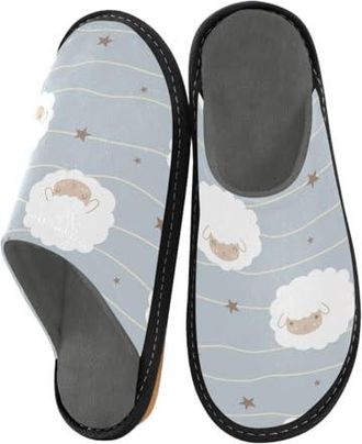 HMZXZ Chaussons en agneau mignons pour homme et femme, motif &eacute;toiles, moutons, chaussons dint&eacute;rieur pour la maison, la chambre &agrave; coucher, les voyages, multi
