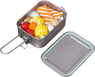 Generic Brotdosen-Behälter aus Metall - auslaufsichere Lebensmittelbehälter | Doppelte Abdichtung, klappbarer Griff, auslaufsicher, Lebensmittelbox aus Metall