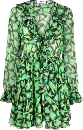 Msgm Msgm, Femme, Robes, Multicolore, Taille: 38 FR Robe Courte Volant&eacute;e D&eacute;collet&eacute;e en V Plongeant