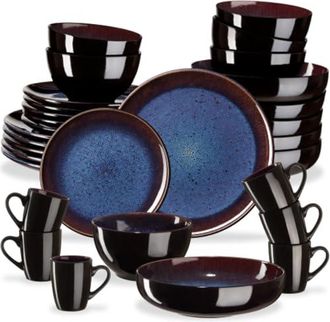 TecTake Service de table pour 6 personnes 30 pcs Petites et Grandes Assiettes, Assiette creuse, Bols, Tasses, Service vaisselle en faience Vaisselle et Arts d