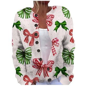 Generic 2026 Vestes pour femmes Mode Casual Automne Hiver No&euml;l Imprim&eacute; Bouton Cardigan Veste, rose, XXL