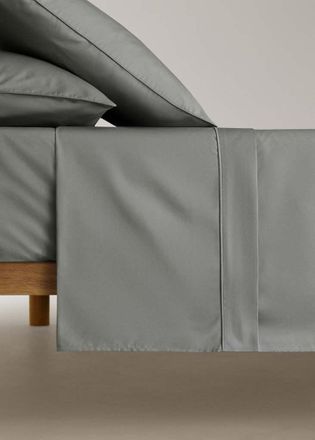 Mango Drap plat en percale de coton 500 fils avec d&eacute;tail de passepoil arrondi Lit 200 cm gris - Home - Lit 200 cm - MANGO HOME