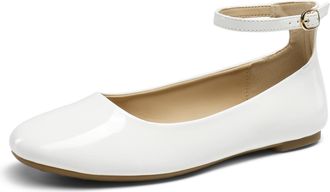 Dream Pairs Damen Ballerinas aus Veganem Leder mit Rundspitz & Retro-Design, Bequeme Flache Schuhe mit atmungsaktivem Material,Size 40.5,Weiss,DWUMFA2510