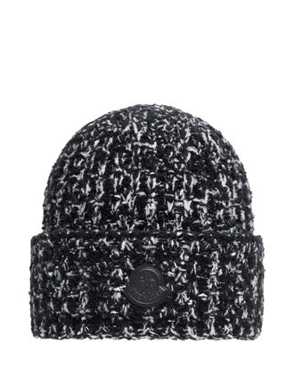 Moncler bonnet en tweed à patch logo - Noir