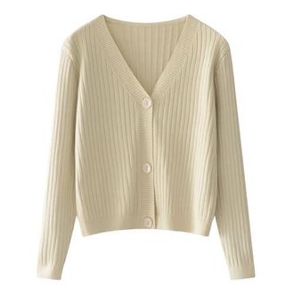 Generic Cardigan &agrave; simple boutonnage pour femme - Col en V - Pour lhiver, beige, Taille Unique
