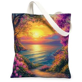 Generic Sac fourre-tout en toile de magnolias printaniers pour le shopping, 33 x 38 cm, motif floral, arbre de mer, sac d&eacute;picerie r&eacute;utilisable pour femme, pei