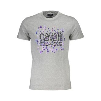 Cavalli Graues Baumwoll-Print-Logo-T-Shirt - - Tops - Herren - Grau - XL
