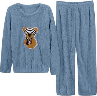 Generic Costume Chaud en Flanelle Jacquard en Peluche de Couleur Unie pour Femme, v&ecirc;tements dhiver &eacute;pais et Chauds pour la Maison (Blue, One Size)