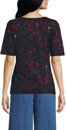 Lands End Supima T-Shirt mit U-Boot-Ausschnitt und geknöpfter Schulter, Damen, Größe:36-38 regular, Rot, Baumwolle, by Lands End