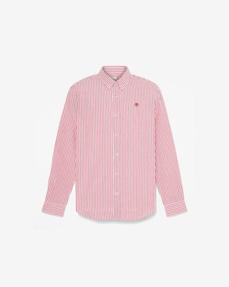 Timberland Gestreiftes Seersucker-Langarmshirt f&uuml;r Herren in Rot, Herren, Rot, Gr&ouml;&szlig;e