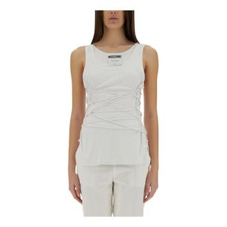 Moschino Maglietta Costine DI Cotone Stretch - - Tops - Damen - Wei&szlig; - S