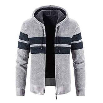 Generic Sweat a Capuche Homme Hooded Sweatshirt Pull Homme dhiver Manches Longues Plus Fleece Capuche Pull &Eacute;pais Ray&eacute; pour Un Confort et Une Mode dhiver