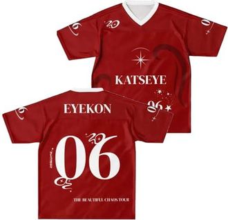 Generic Katseye Concert Jersey T-Shirt Beau Chaos Tour Col V Manches Courtes T-shirt Hommes Femmes Outdoor Streetwear Tops, Rouge, XS