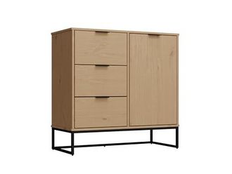 Inter Link SAS Commode - Buffet - Sideboard - 1 porte - 3 tiroirs - Pin massif - Oak colori - Moderne - VIVO 1T3S