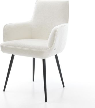 DELIFE Esszimmerstuhl Heira-Flex mit Armlehnen Boucl&eacute; Soft Beige 4-Fu&szlig; konisch Schwarz Taschenfederkern, Esszimmerst&uuml;hle