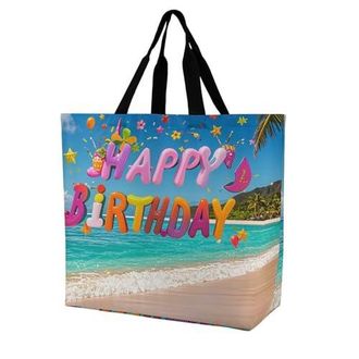 Generic Joyeux Anniversaire &Agrave; La Plage Sac Fourre Tout Pliable Tote Bag Imperm&eacute;able Sac A Main Femmes Pour Gym Quotidienne Shopping