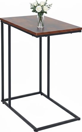 Relaxdays Beistelltisch, HBT: 64 x 50 x 35cm, MDF, Eisen, C-Form, Sofatisch zum Unterschieben, Wohnzimmer, schwarz/braun