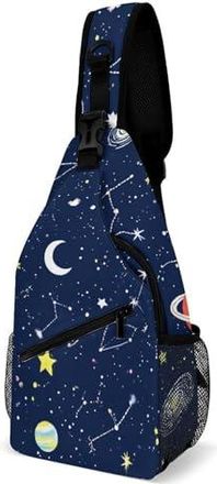 Generic Sacoche Homme Bandouliere Espace Galaxie Constellation Zodiaque Nuit &eacute;toil&eacute;e &Eacute;toiles Antivol Sac De Poitrine R&eacute;glable Crossbody Bag pour Camping Rando