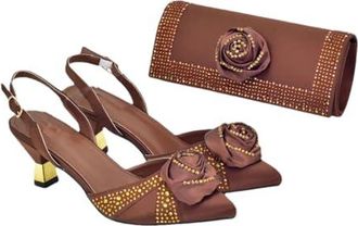 Generic Ensemble de chaussures et sac assorti pour femme avec strass pour fête de mariage et banquet, café, 42.5 EU