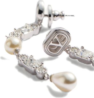 Valentino Garavani Pearl and Crystal VLogo Earrings - Silver