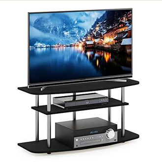 Furinno Frans Meuble TV pour T&eacute;l&eacute;viseur Jusqu&agrave; 46 Pouces, Engineered Wood, Ch&ecirc;ne Noir, 3 Niveaux