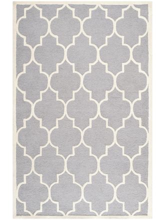 Safavieh Geometrisch Teppich für Wohnzimmer, Esszimmer, Schlafzimmer - Cambridge Collection, Kurzer Flor, Silber und Elfenbein, 76 X 244 cm