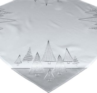 Matches 21 Tischdecke Weihnachten 85x85 cm weiß mit Tannenbaum Stick - Tischtuch als Bunte Weihnachts-Deko