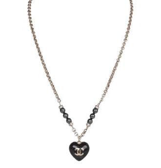 Chanel Champagne Gold and Black Heart Pendant Necklace