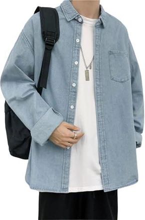 Generic Chemise en jean &agrave; manches longues pour homme, d&eacute;contract&eacute;e, l&eacute;g&egrave;re et &eacute;l&eacute;gante, id&eacute;ale pour le printemps et lautomne. Grandes tailles disponibles. Ble