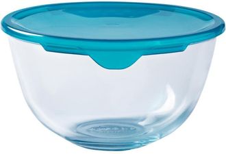 Pyrex Classic Ciotola di vetro ad alta resistenza Con coperchio, Trasparente/Blu, 1 L
