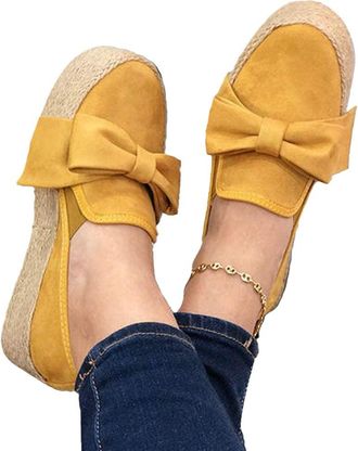 Onsoyours Slippers Espadrilles Damen Low Top M&auml;dchen Plateau Segeltuch Bogen Bowknot Flache Schuhe Plattform Loafers Mokassins Sneakers Sommerschuhe Strandsanda