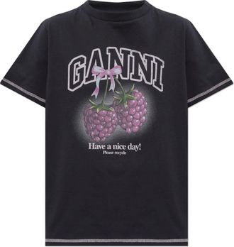 Ganni Femme, Tops, Noir, Taille: 34 FR T-shirt avec logo brod&eacute;