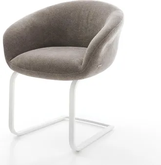 DELIFE Freischwinger Vinka-Flex mit Armlehnen Strukturstoff Soft Taupe Freischwinger flach Wei&szlig; Taschenfederkern, Esszimmerst&uuml;hle